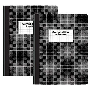 1InTheOffice Graph Composition Notebook, 9.75" x 7.5" Graph Paper Notebook, Black "2 Pack"