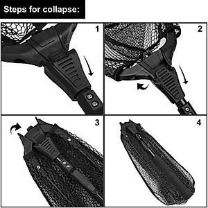PLUSINNO Fishing Net Fish Landing Net, Foldable Collapsible Telescopic Pole Handle, Durable Nylon Material Mesh, Safe Fish Catching or Releasing (16")