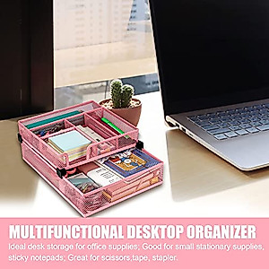 Banshou Desk Drawer Organiaer Tray,Metal Mesh Dividers Desk Organizer,Tray for Home Office,6Compartments(Pink)