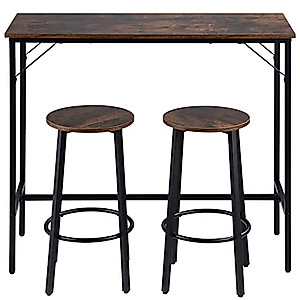 VEVOR Bar Table and Chairs Set 39" Pub Table Set with 2 Bar Stools Kitchen Dining Table and Chairs Set for 2 Iron Frame Counter Height Dining Sets for Home, Kitchen, Living Room