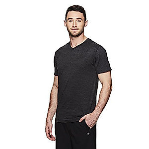 Gaiam Men's Everyday Basic V Neck T Shirt - Short Sleeve Yoga & Workout Top - Black Heather Everyday, Large
