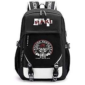 jupkem Jupkem Anime hanma baki Backpack Bag USB with Charging Port Student School Bag Laptop Cosplay for Boys Girls (black)