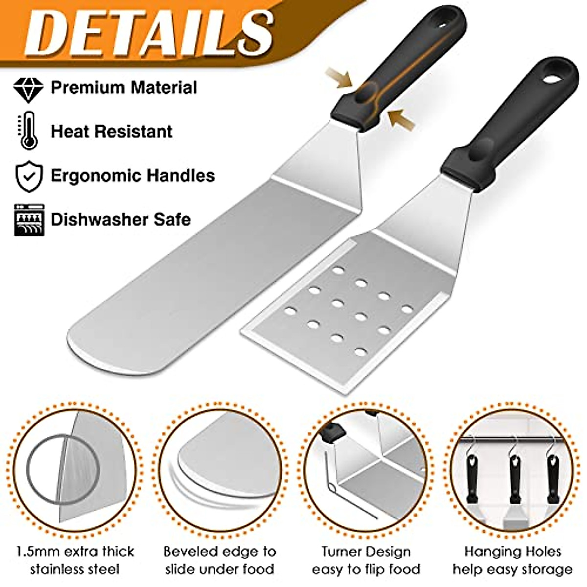 Joyfair 23Pcs Griddle Accessories Kit, Flat Top Grill Spatulas Set with Melting Dome, for Outdoor Camping BBQ, Stainless Steel Grilling Tools, Including Turners Scraper Carrying Bag, Dishwasher Safe