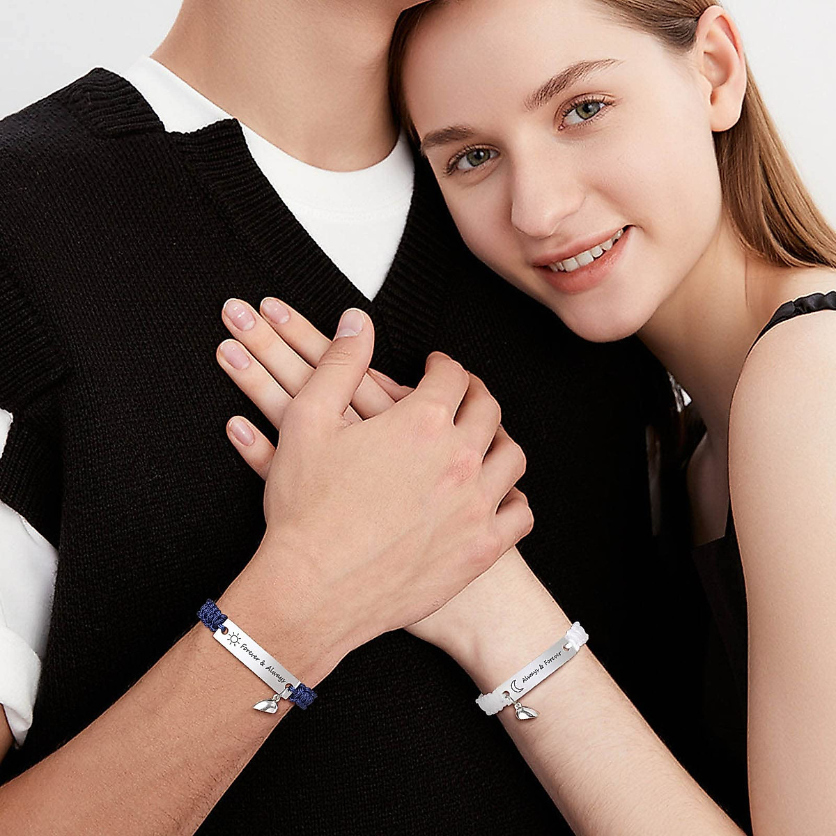 MEALGUET Always & Forever Bracelet Gift for Couples, Handmade Rope Braided Mutual Attraction Bracelets for Lovers, Stainless Steel His and Hers ID Bracelets Matching,One for her, One for him