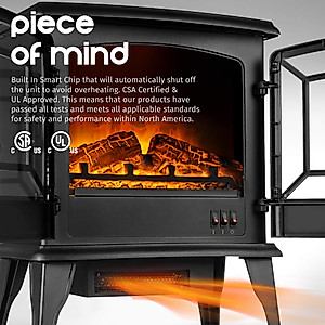 Della 19 Inch 1400W Electric Fireplace Compact Freestanding Portable Stove Heater with Realistic Wood Burning Flame Effect, for Living Room or Bedroom - Black