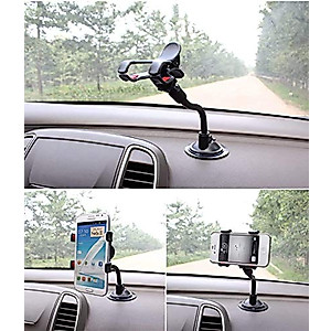 TECOTEC Suction Cup Phone Holder for Car Windshield & Dash, Extra 3M Adhesive Mounting Disk 8" Flexible Gooseneck Arm with Double Clip Mount Multi Purpose Use for Cellphones/GPS/Antenna/Dash Cam etc