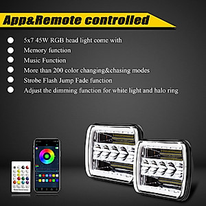 Nicoko H6054 Led Headlights 5x7 7x6 Led Headlamp High/Low Sealed Beam with RGBW Halo Function for Wrangler Cherokee YJ XJ Ford E250 GMC Dodge Truck Van with H4 Plug pack 2