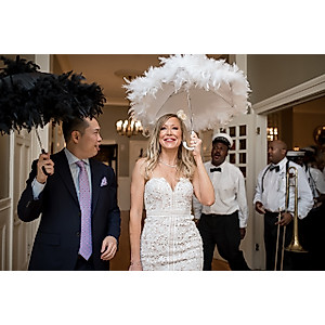 Mr. and Mrs. Second Line Umbrella Parasol- Black and White Feather New Orleans Wedding (Medium Parasol Sized)