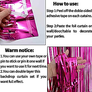 HalloweenDecorate Pack Fuchsia Foil Fringe Curtain Backdrop, 3.28Ft x 9.84Ft Metallic Tinsel Foil Fringe Streamers Curtains Party, Photo Booth Props, Birthday, 2022 Graduation Decoration Supplies