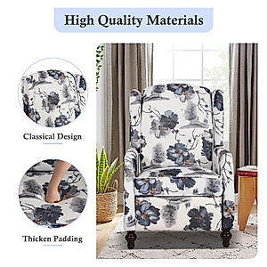 B BAIJIAWEI Wingback Recliner Chair - Tufted Arm Chair Recliner - Fabric Push Back Recliner Chair for Living Room Adjustable Backrest (Single, Blue Floral)