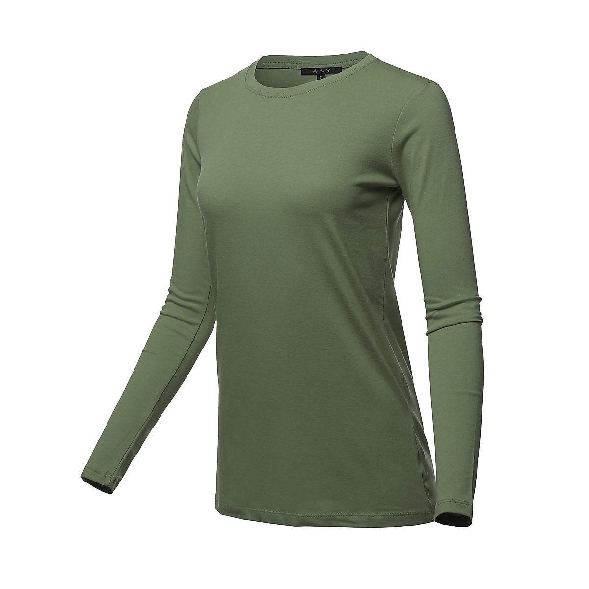 Basic Solid Soft Cotton Long Sleeve Crew Neck Top Shirts Dark Olive M
