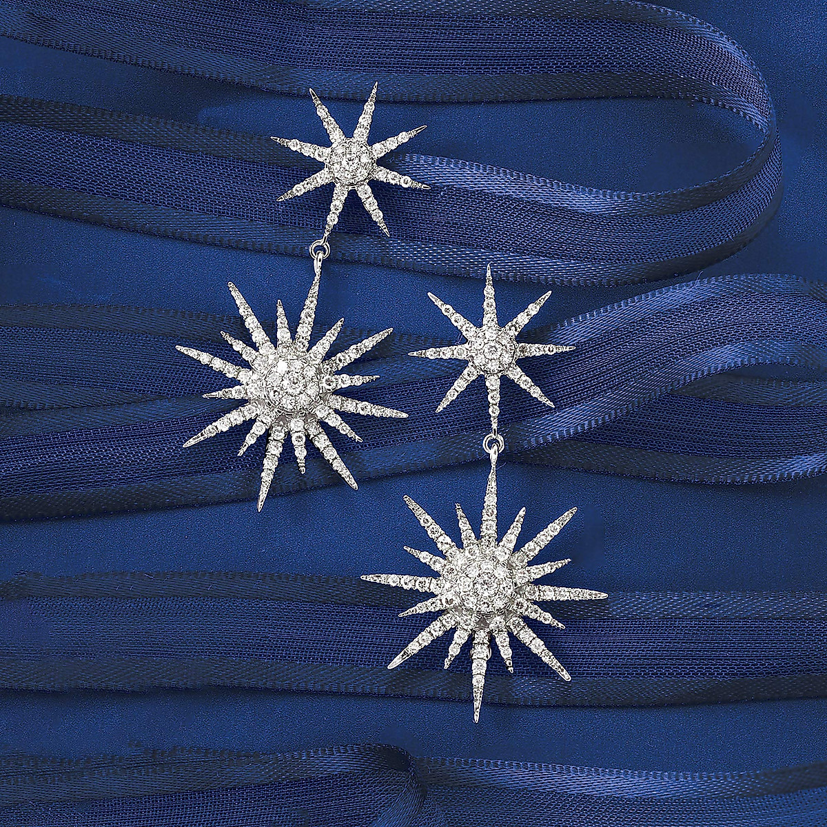 Ross-Simons 0.94 ct. t.w. Diamond Starburst Drop Earrings in 14kt White Gold