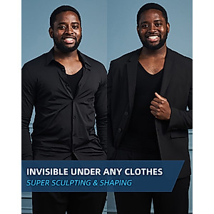 KOCLES Gynecomastia Compression Shirts for Men, Shapewear Slimming Body Shaper Undershirt, V-Neck Baselayer T-Shirt for Workout Sports, Fajas para Hombres (Black, X-Large)