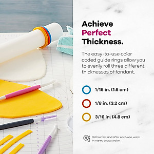 Wilton Large Fondant Rolling Pin with Guide Rings - Fondant Roller Ideal for Rolling Large Amounts of Fondant on Tiered Cakes, 20-Inch