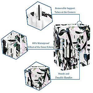 Abstract Leaves in Striped Print Collapsible Laundry Hamper, 60L Waterproof Laundry Baskets Washing Bin Clothes Toys Storage for Dorm Bathroom Bedroom