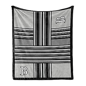 Ambesonne Letter B Throw Blanket, Monochrome Style Lines and Stripes with Old Vintage Look Classic Geometry, Flannel Fleece Accent Piece Soft Couch Cover for Adults, 60" x 80", Charcoal Grey White