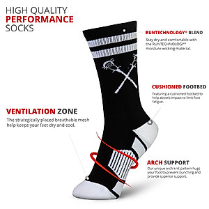 ChalkTalkSPORTS Lacrosse Woven Mid-Calf Socks | Retro Crossed Sticks | Black & White