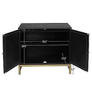 Goujxcy 2Pcs Rattan Sideboard Buffet Cabinet, Kitchen Storage Cabinet with Rattan Decorated Doors, Liquor Cabinet, Dining Room, Hallway, Cupboard Console Table, Accent Cabinet (Black1-2Pcs)