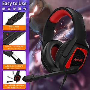 Anivia Gaming Headset with Noise Isolating Microphone, HD Stereo Sound for PS4/PS5 Xbox Switch PC (Red, Wired 3.5mm Jack)