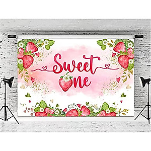 Strawberry Sweet One Girl 1st Birthday Party Decor Background Baby Birthday Backdrop Cake Smash Photo Photography Studio Vinyl (8ft×6ft)