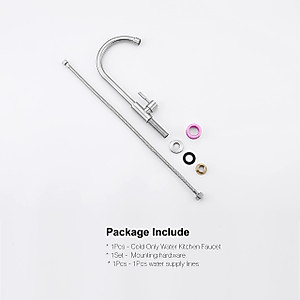 KirlystonE Cold Water Only Kitchen Faucet, Solid Stainless Steel Bar Deck Mount Cold Faucet for Outdoor Sink with Supply Line