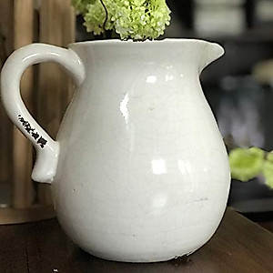 French Country Lavender Pitcher, Cottage Edition, Distressed Vintage Style, Rustic White, Worn Exposed Patches, 7 Inches Tall, Stoneware