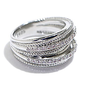 925 Sterling Silver Shiny Gem Ring Cubic Zirconia Rings CZ Diamond Multi Row Ring Eternity Engagement Wedding Band Ring for Women (US Code 8)