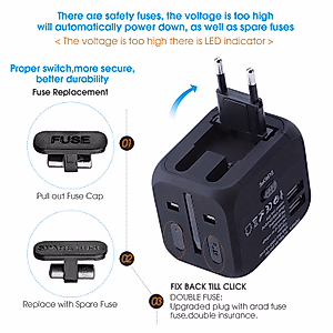 Travel Adapter,WGGE Multi-Nation Travel Adapter, All-in-one International Power Adapter with 2.4A Dual USB,Worldwide Power Adapter Wall Charger for US,UK,EU,AU,ASIA Cover more than150 countries BLACK