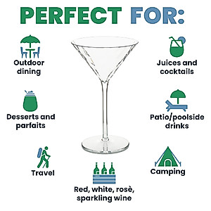 MICHLEY Elegant Cocktail Glasses 100% Tritan Plastic Martini Glasses 8.7oz, Dishwasher Safe, Suitable for Parties, Picnics, Set of 4