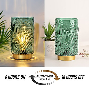 Battery Operated Table Lamp, Cordless Lamps for Home Décor, Nightlight with LED Bulb with Timer for Living Room Bedroom Tabletop Entryway Centerpiece Gift(S Green)
