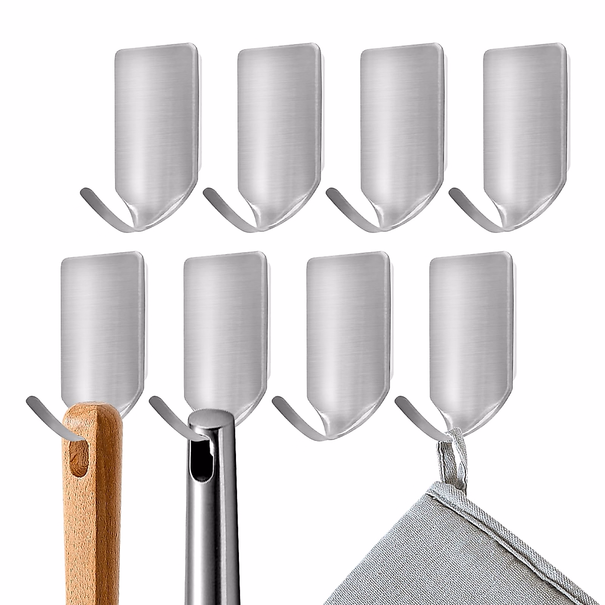 Vicosey Adhesive Hooks Hanging,Adhesive Hooks,Heavy Duty Wall Hook,8Pack Silver Hanger Plants Lights Towels Hat for Door & Wall,3m Damage-Free No-Drill