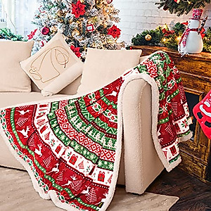 inhand Christmas Blankets and Throws, Holiday Throw Blanket for Couch Soft, Christmas Snow Moose Fleece Sherpa Throw Blanket, Thick Winter Warm Cozy Flannel Deer Blanket (50X60 Inches , Red)