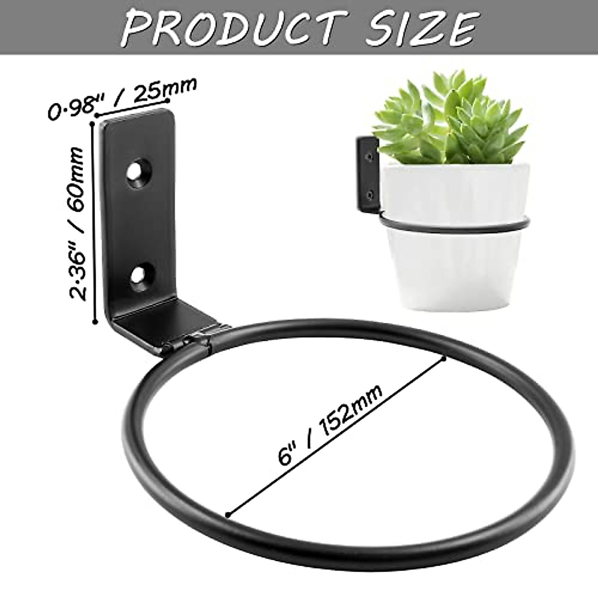 Jiozermi 2 Pack 6 inch Flower Pot Holder Ring, Flower Pot Holder Ring Wall Mounted Set Wall Mounted Metal Planter Hanger Matte Black Hanging Plant Holder