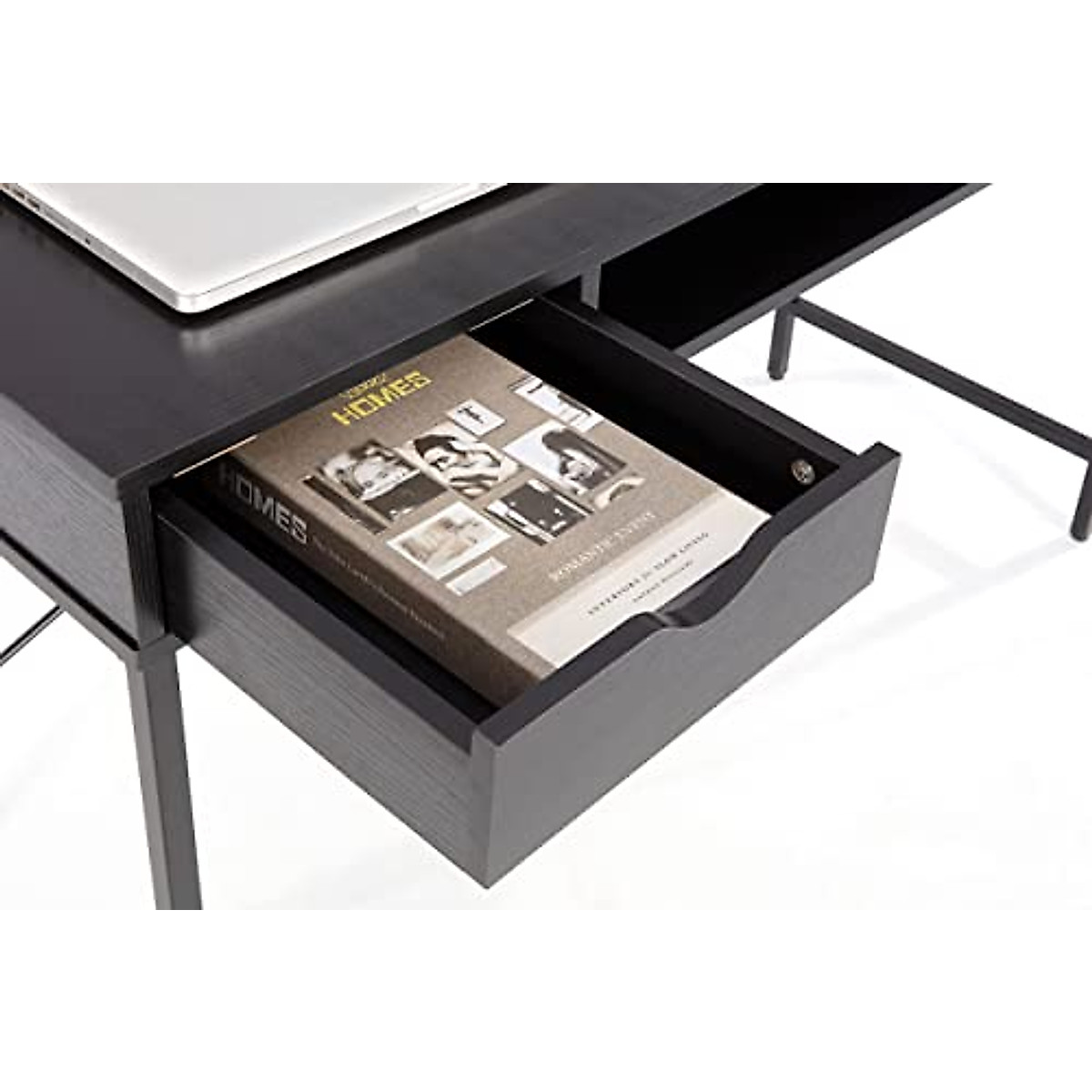 JJS 48' Writing Desk with Drawers, Contemporary Home Office Large Computer Laptop Workstation with Storage, Black