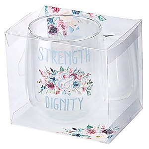 Christian Art Gifts Double Wall Insulated Clear Glass Coffee and Tea Mug for Women: Strength and Dignity - Proverbs 31:25 Inspirational Bible Verse, Hot and Cold Beverage with Handle, Pink, 10 oz.