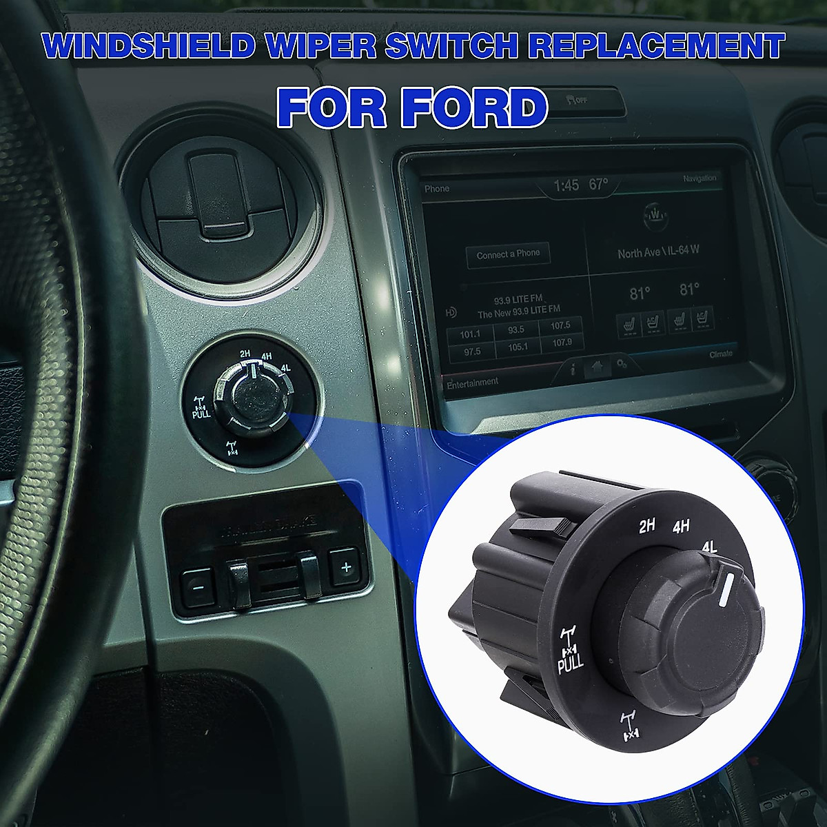 LCWRGS 4x4 4WD E-Locker Override Switch Knob Compatible with Ford F-150 2009 2010 2011 2012 2013 2014, AL3Z-14B166-BA, 4WD Differential Lock Switch Knob