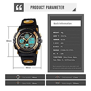 Kids Waterproof Watch Boys Girls with alarm, Digital Sports Waterproof Watch for Kids Birthday Presents Gold Gifts Age 5-16 Boys Girls Children Young Teen Outdoor Electronic Watches Alarm Stopwatch