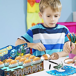 EARTH'SCODE Ocean Animals Dig Kit, Seashell Excavation Dig Bricks, Science Educational Gift for Kids