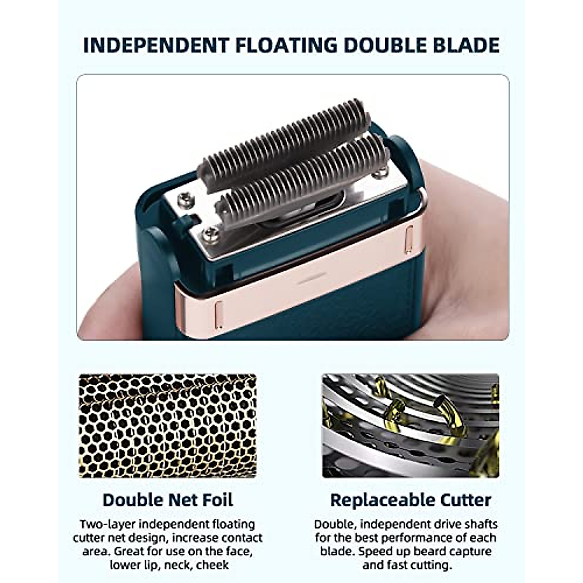 CkeyiN Men's Electric Shavers, Rechargeable Cordless Foil Shaver Razor with Replaceable Foil Head, Multifunction Wet & Dry Use Foil Shaver (Blue)