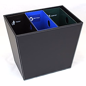 Hospitality Source Recycle Waste Bin, Leatherette with Color Coded & Fire Rated Liners. 14.25" x 9.5" x 12" Black