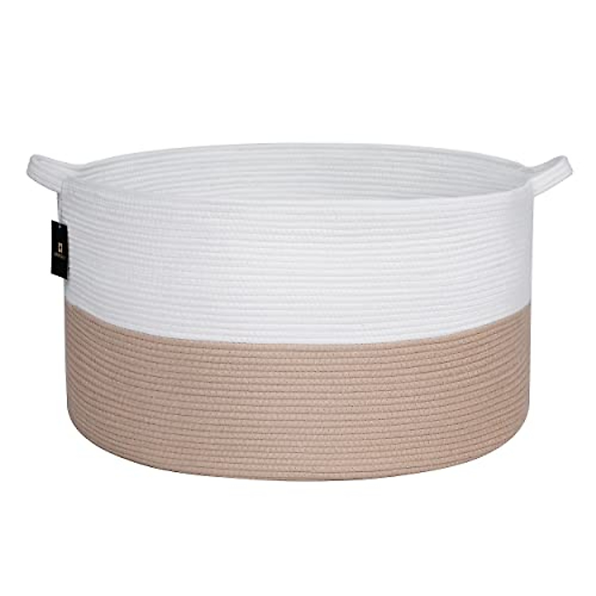 Hiromi Cotton Rope Basket - Decorative White Storage Bins for Room Organization - Firm Woven Hamper for Laundry - Toys, Towel, Cushion, Throw Pillow, Blanket Holder with Durable Handles - 24in x 14in Solid Brown