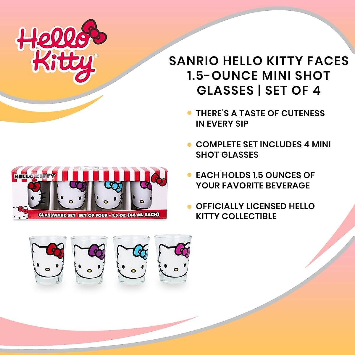 Silver Buffalo Sanrio Hello Kitty Faces 1.5-Ounce Mini Shot Glasses | Set of 4