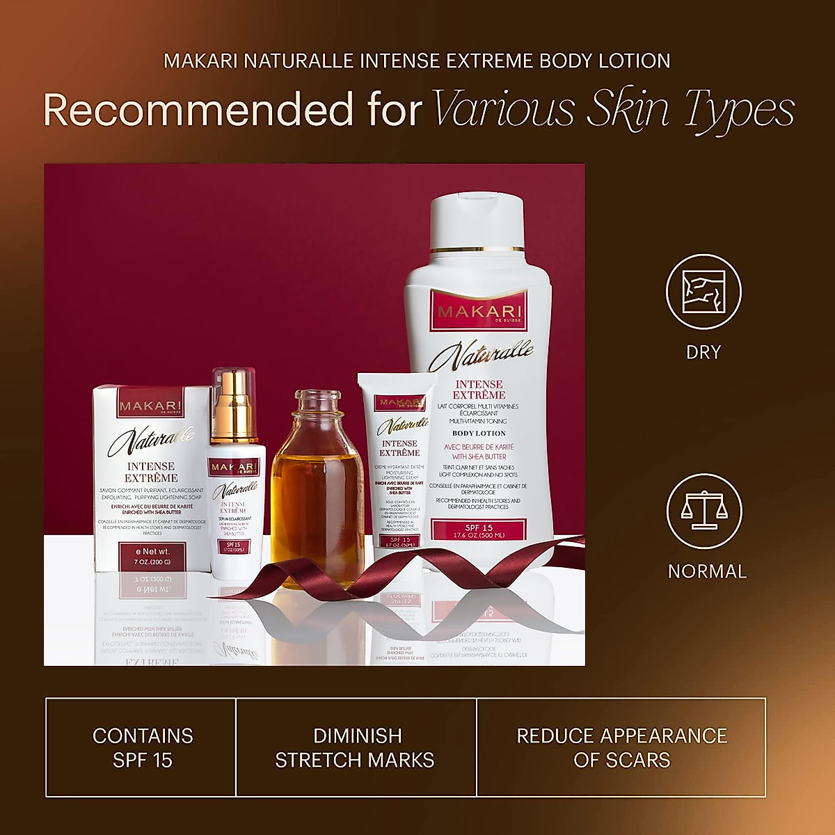 Makari Naturalle Intense Extreme Body Lotion SPF15 (17.6 oz) | Toning Body Lotion for Dry to Normal Skin Types | Brightens Complexion and Helps Fade Marks | Soothes and Conditions with Shea Butter