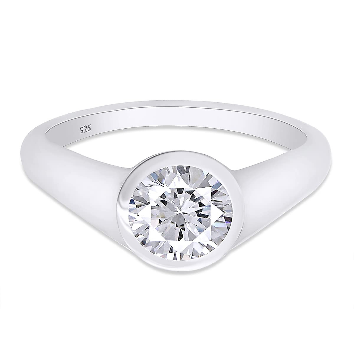 SAVEARTH DIAMONDS 3/4 Carat Lab Created Moissanite Diamond Solitaire Bezel Set Engagement Wedding Ring In 14K White Gold Over Sterling Silver Jewelry For Women (G-H Color, 0.75 Cttw) Size : 7