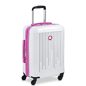 DELSEY Paris Christine Hardside Expandable Luggage with Spinner Wheels, White with Mauve Trim, Carry On 20 Inch