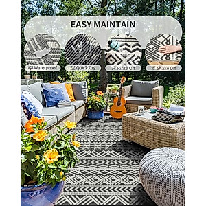 MontVoo-Outdoor Rug Carpet Waterproof 9x12 ft Reversible Patio Rug RV Camping Rug-Plastic Straw Rug Outside Indoor Outdoor Area Rug for Patio Deck Balcony Picnic Beach Outdoor Decor Boho Grey