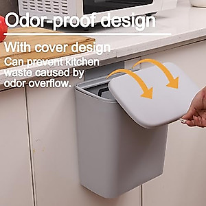 Cq acrylic Hanging Trash Can with Lid 2.4 Gallon Kitchen Compost Bin for Under Sink 9L Plastic Wall Mounted Waste Basket,Small Kitchen Garbage Can,Food Waste Bin for Countertop