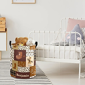 Personalized Laundry Basket Hamper,Cowboy Quilt,Collapsible Storage Baskets with Handles for Kids Room,Clothes, Nursery Decor