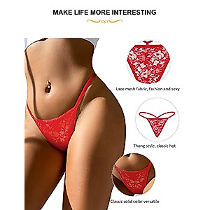 ohmydear G String Thongs for Women Sexy Lace Low Rise Underwear for Ladies No Show T-back Tanga Panties Red XL-2XL