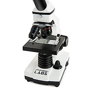 Celestron – Celestron Labs – Monocular Head Compound Microscope – 40-800x Magnification – Adjustable Mechanical Stage – Includes 2 Eyepieces and 10 Prepared Slides